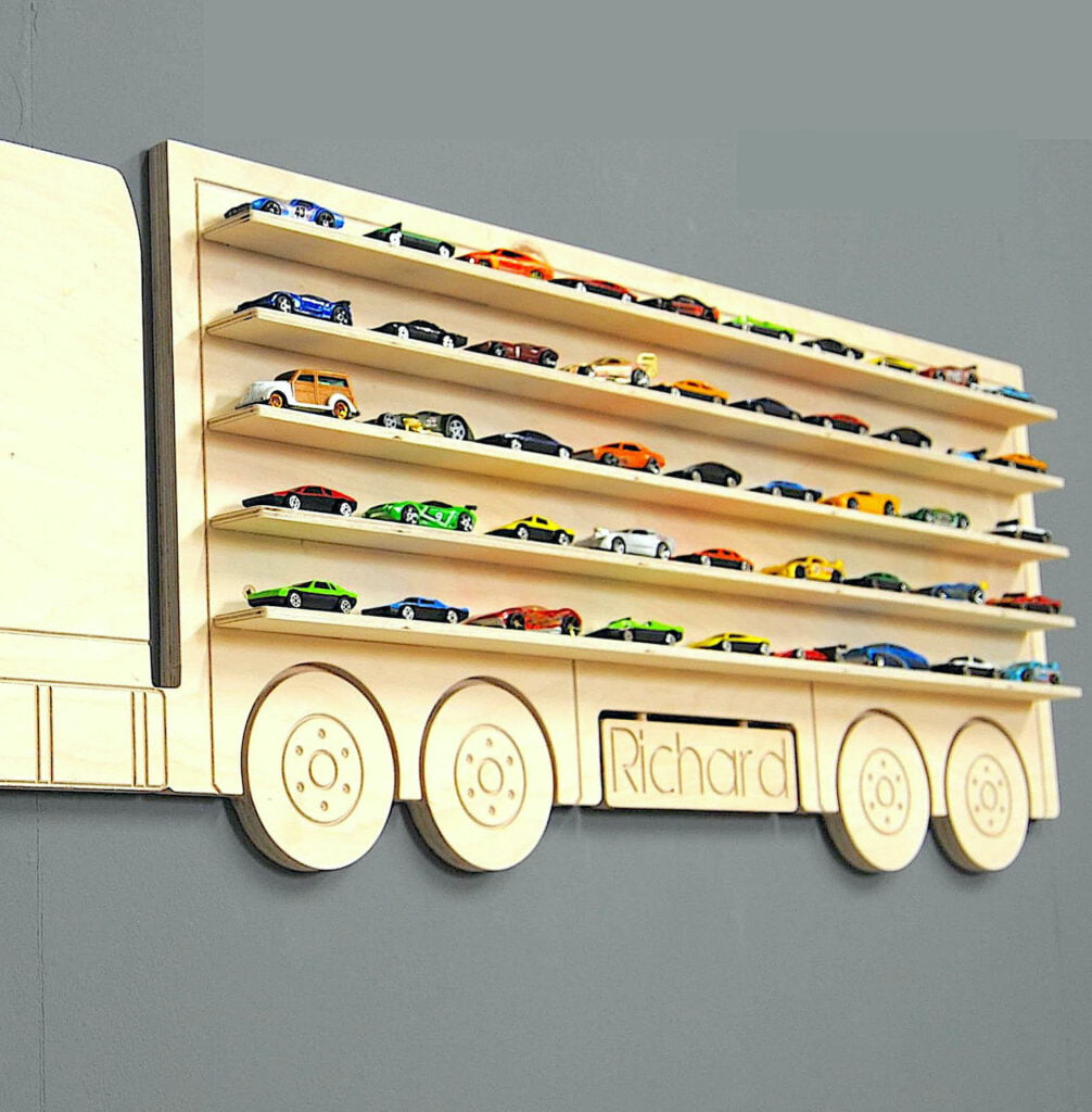Toy car storage & display shelf by Icon & Co. Boys gift ideas Hot Wheels